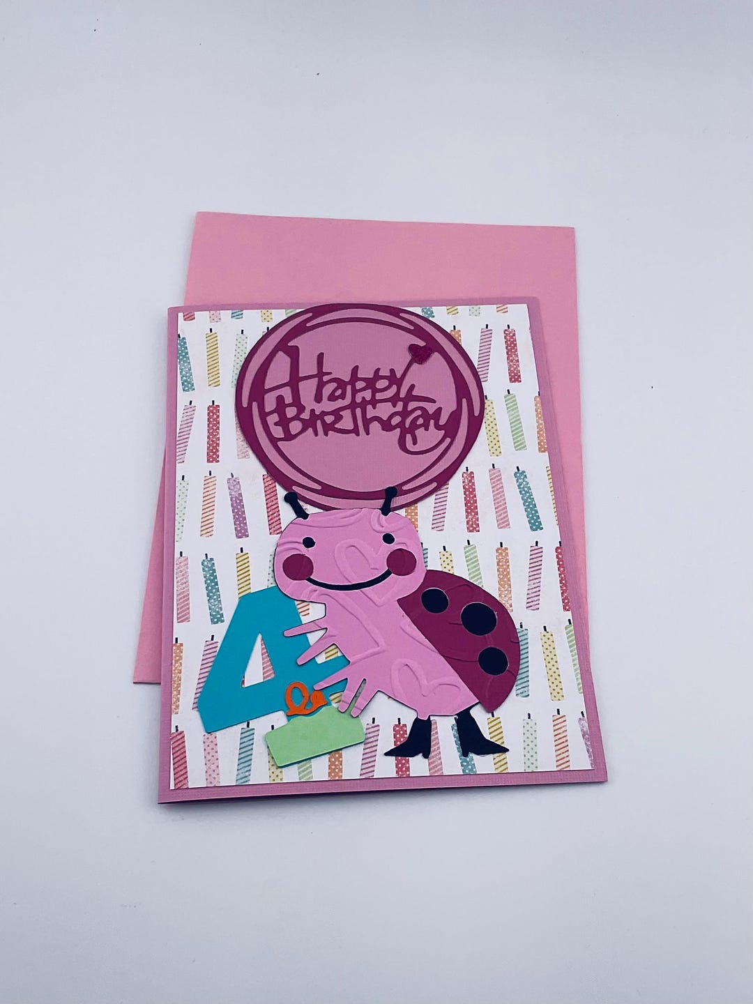 Child’s Age 4 Lady Bug Character Personalizable or Blank Birthday Card ...