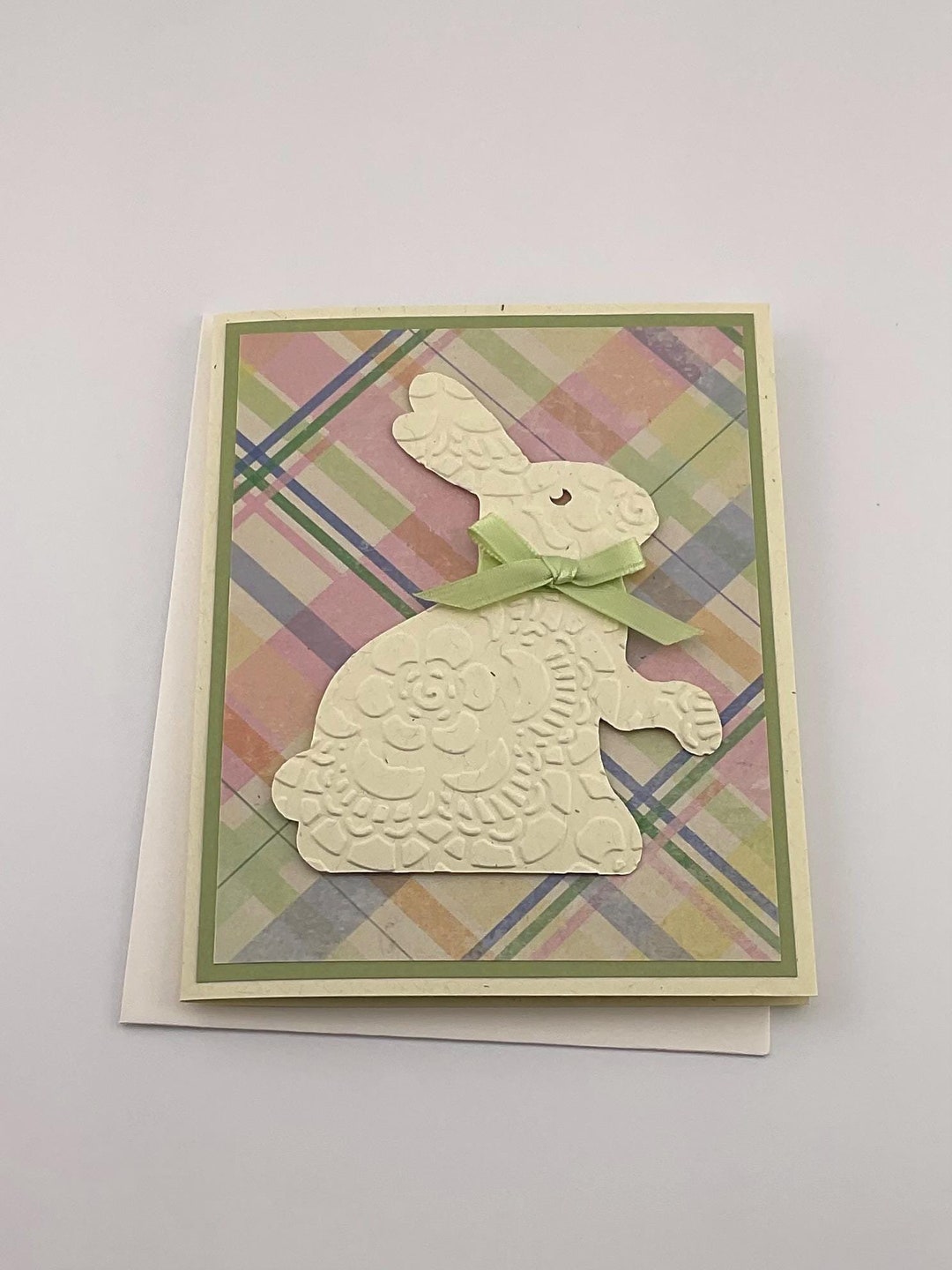 Embossed Rabbit Rustic Pastel Plaid Easter Card - Etsy