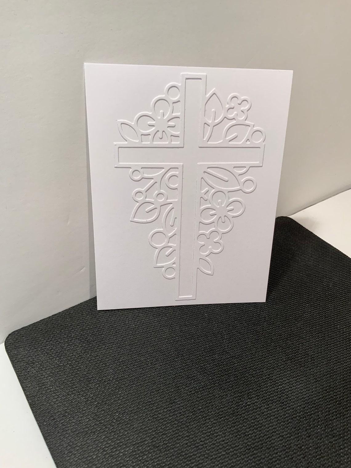White on White Floral Die Cut Cross Multi Purpose Blank or ...