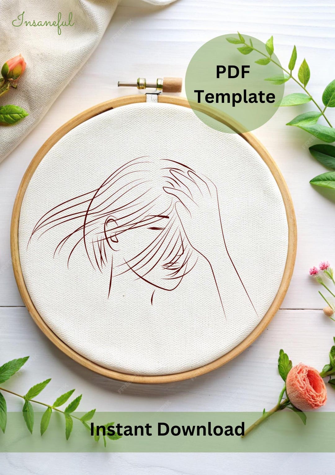 Female Hair Embroidery Pattern, Plant Woman Embroidery Pattern PDF ...