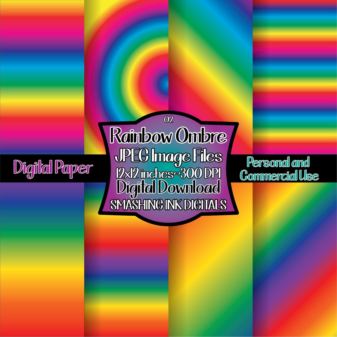 Rainbow Ombre Digital Paper/ Set of 8 Digital Backgrounds/digital ...