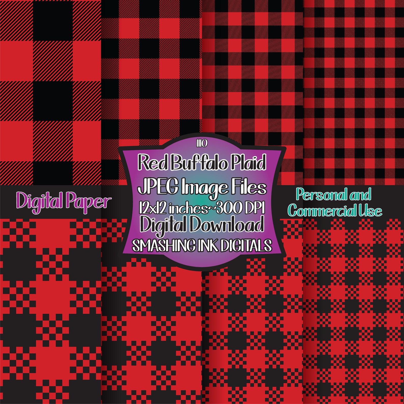 Red Buffalo Plaid Digital Paper/ Set of 8 Digital Backgrounds/digital ...