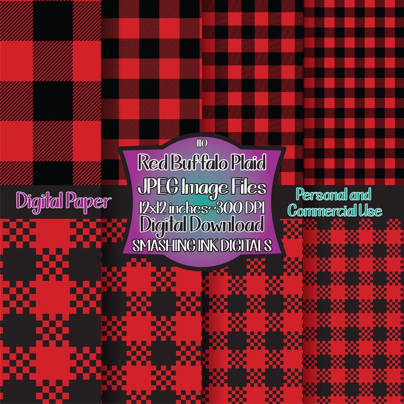 Red Buffalo Plaid Digital Paper/ Set of 8 Digital Backgrounds/digital ...
