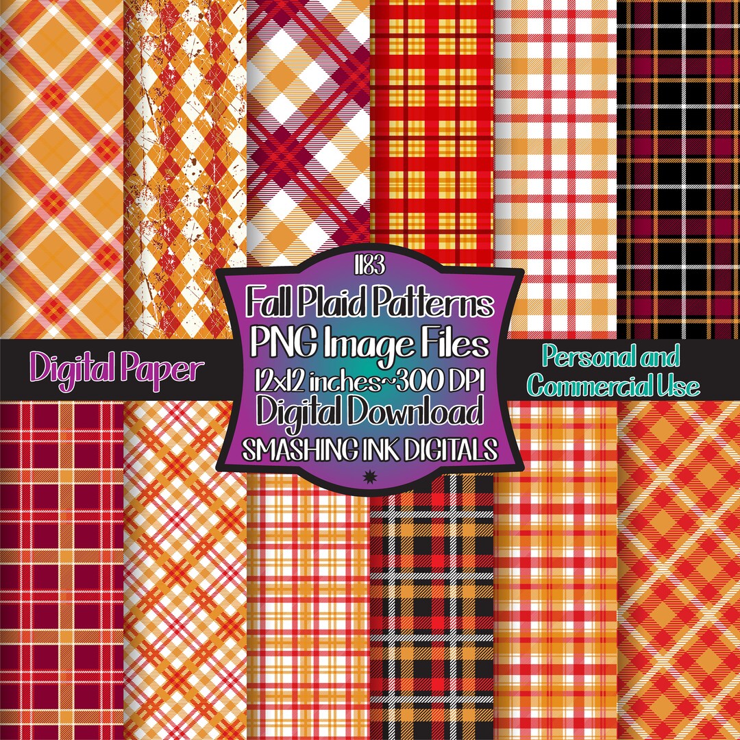 Fall Plaid Digital Paper/plaid Set of 12 Digital Backgrounds/digital ...