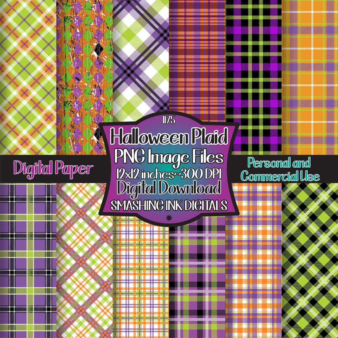 Halloween Plaid Digital Paper/plaid Set of 12 Digital Backgrounds ...