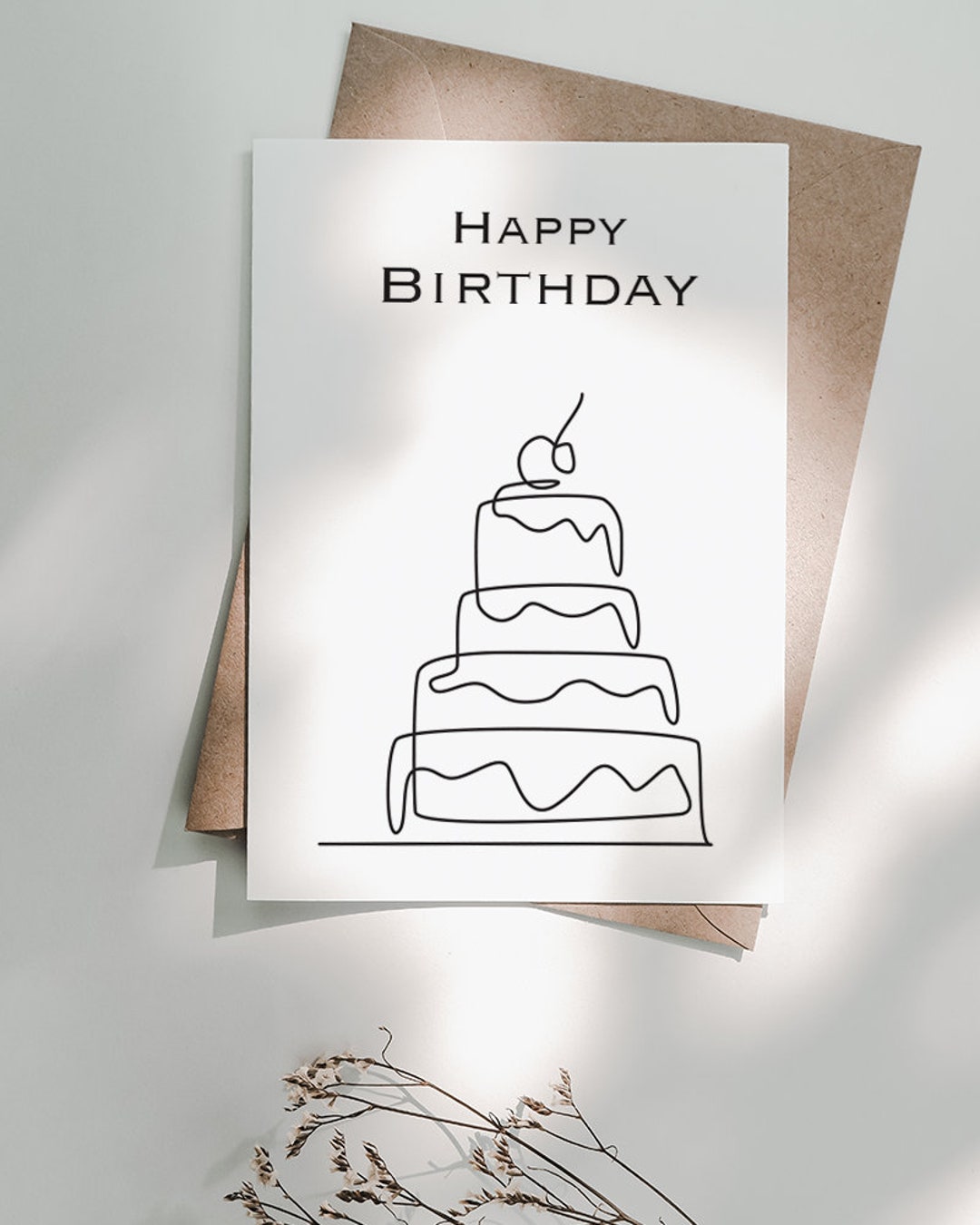 Happy Birthday Minimal Line Art Digital Download Card - Etsy