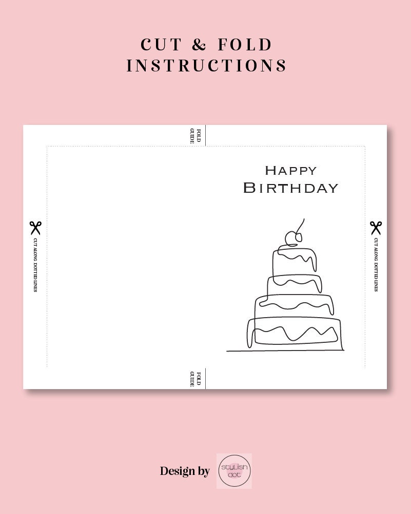 Happy Birthday Minimal Line Art Digital Download Card - Etsy