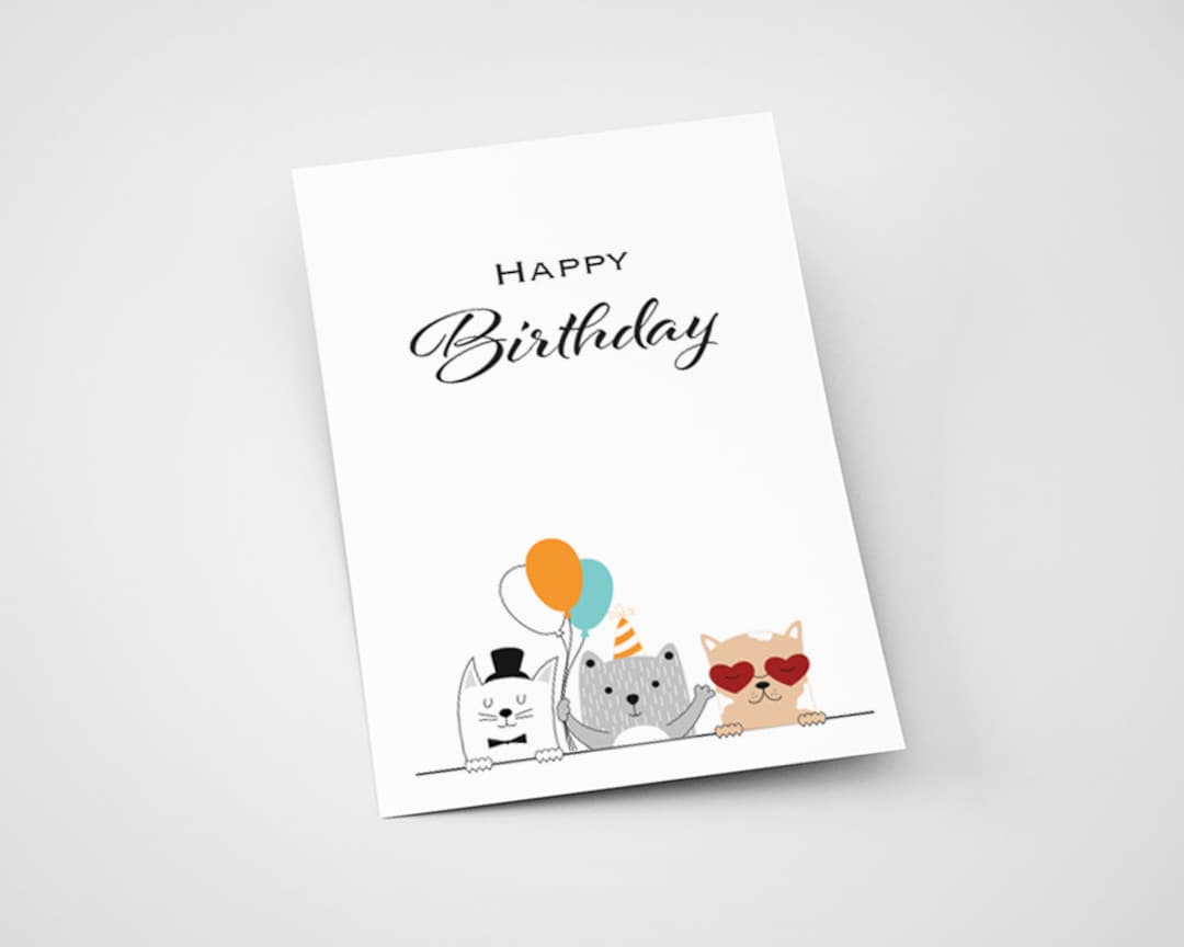 Cute Animals Happy Birthday Card, Printable Design (digital Download ...