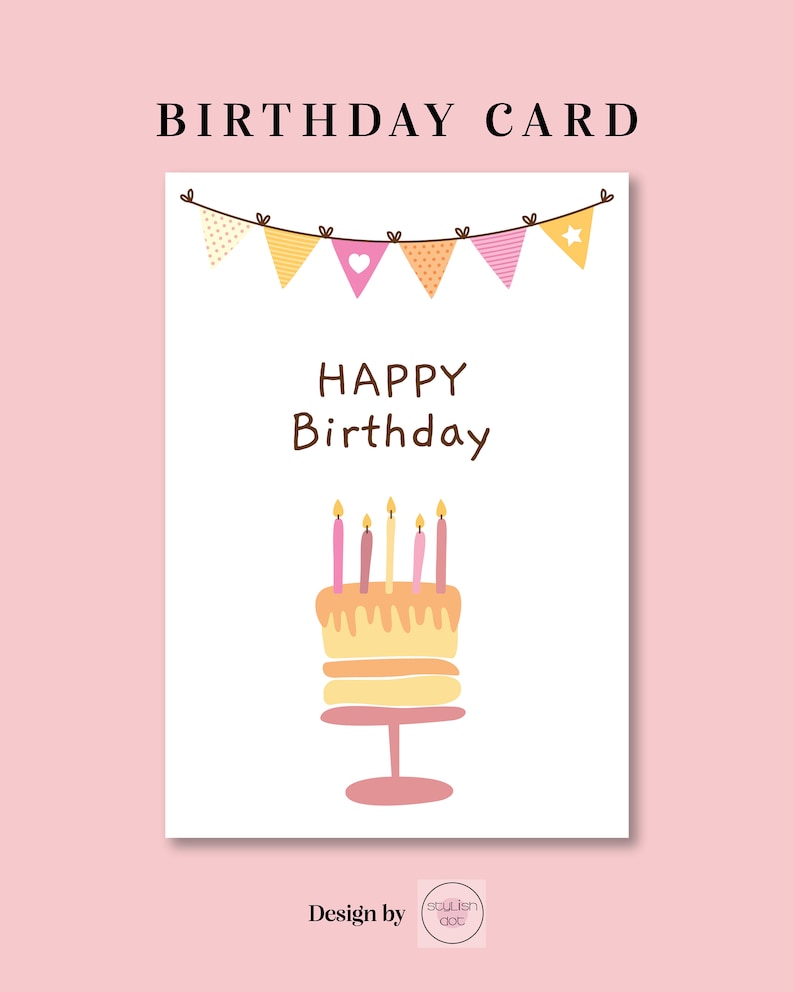 Colourful Birthday Cake Instant Download Card in 4 Sizes - Etsy