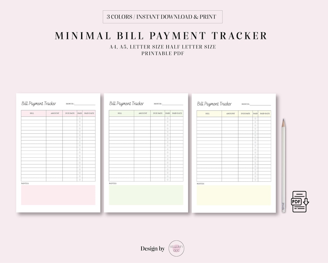 Printable Bill Payment Tracker, Easy to Use. Minimal Design. Comes in 3 ...
