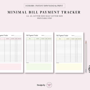 Printable Bill Payment Tracker, Easy to Use. Minimal Design. Comes in 3 ...