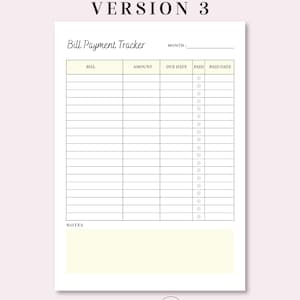 Printable Bill Payment Tracker, Easy to Use. Minimal Design. Comes in 3 ...