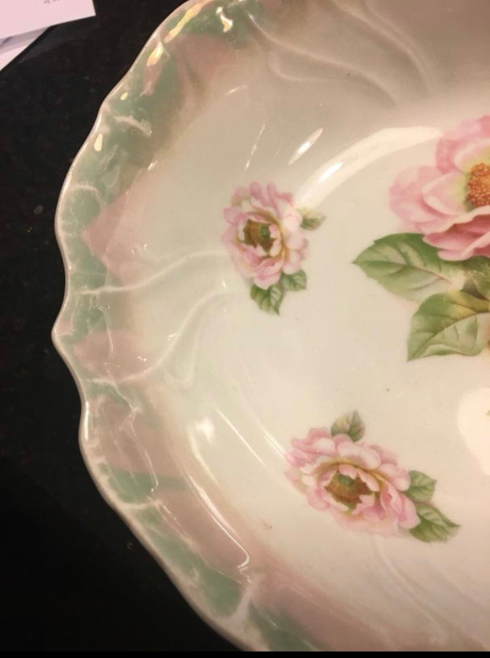 Antique made in Germany Pink Floral Iridescent Serving Bowl - Etsy