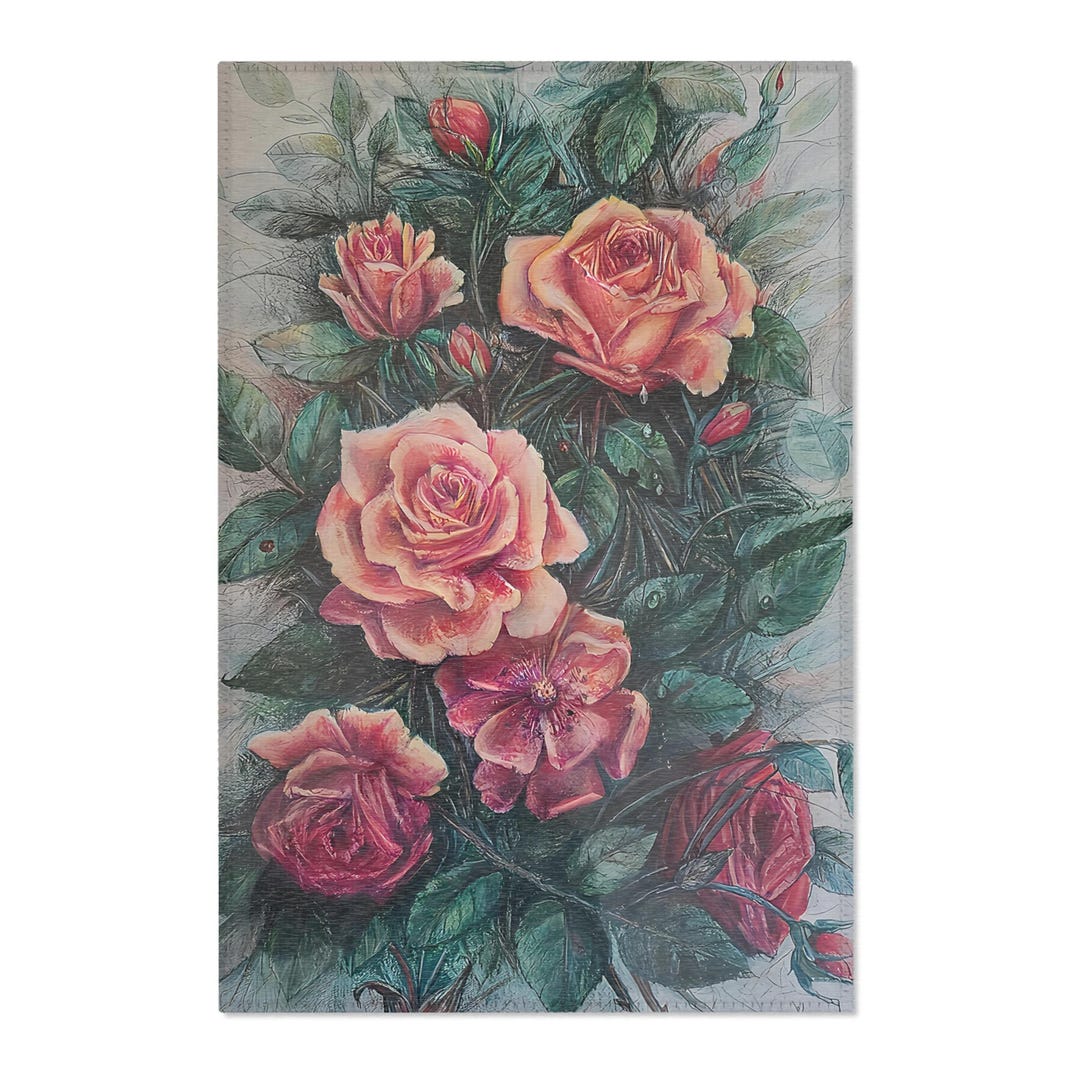 Rose Area Rug, Vibrant Rose Array Design, Home Decor Accent, Nature ...