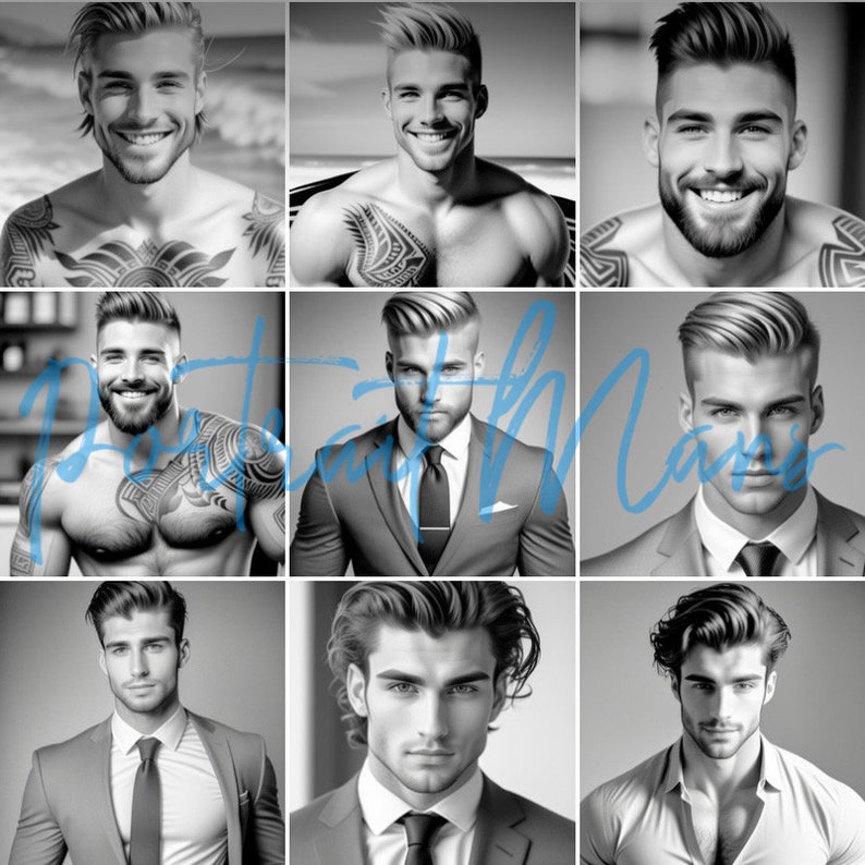 50 Grayscale Illustrations Portrait Mans - Etsy