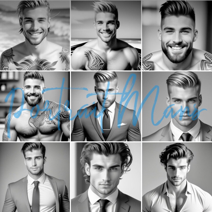 50 Grayscale Illustrations Portrait Mans - Etsy