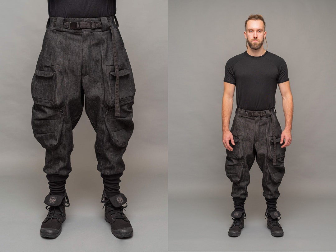 Warlock Mens Heavyweight Denim Cargo Pants Trousers, Structured Durable ...