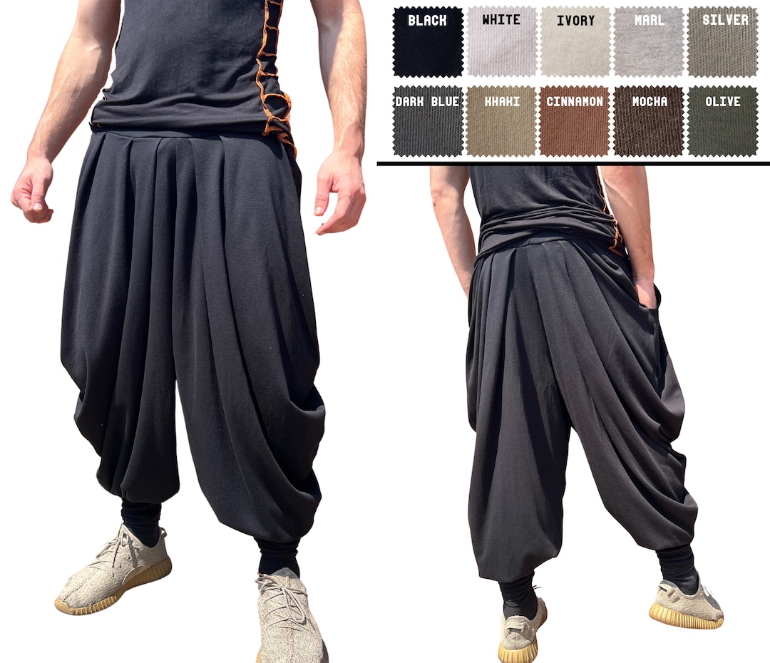 Luxury Mens Ninja Pants, Harem Style, Loose Fit, Drop Crotch, Calf ...