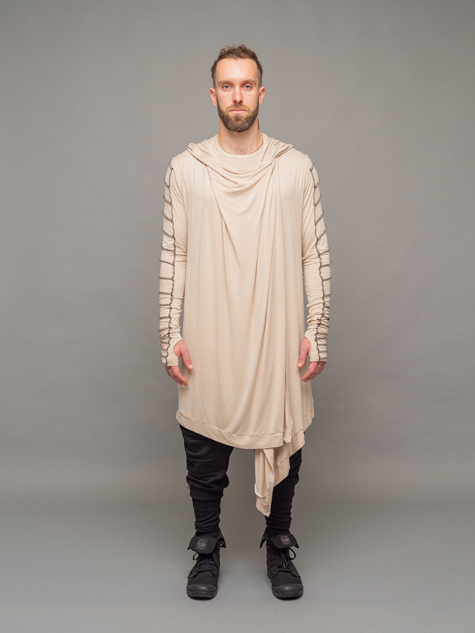 Shadow Asymmetric Bamboo Jersey Luxury Longline Hooded Cloak handmade ...