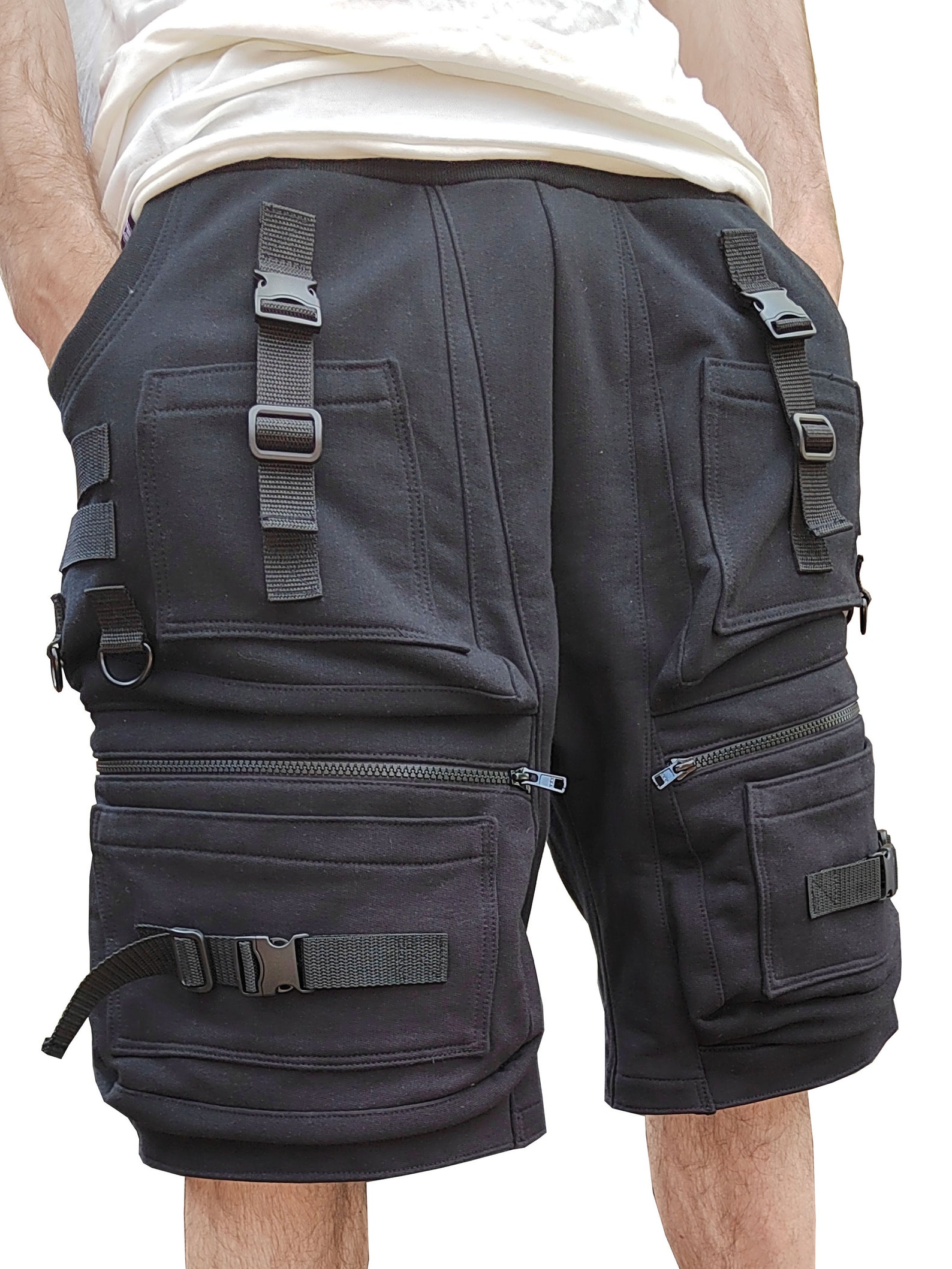 Premium Techwear Shorts, Handmade Avant Garde Style With 12 Pockets ...