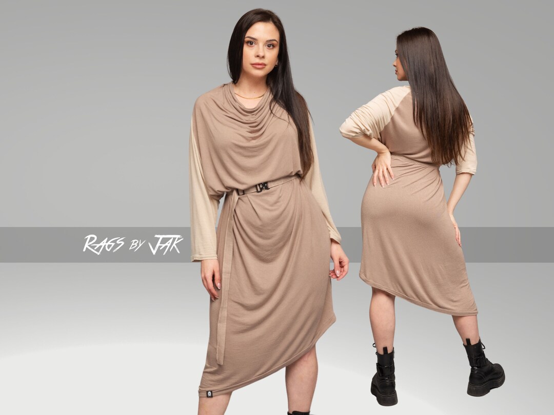 Rheya Women's Asymmetric Draped Dress With Contrast Sleeves, Avant ...