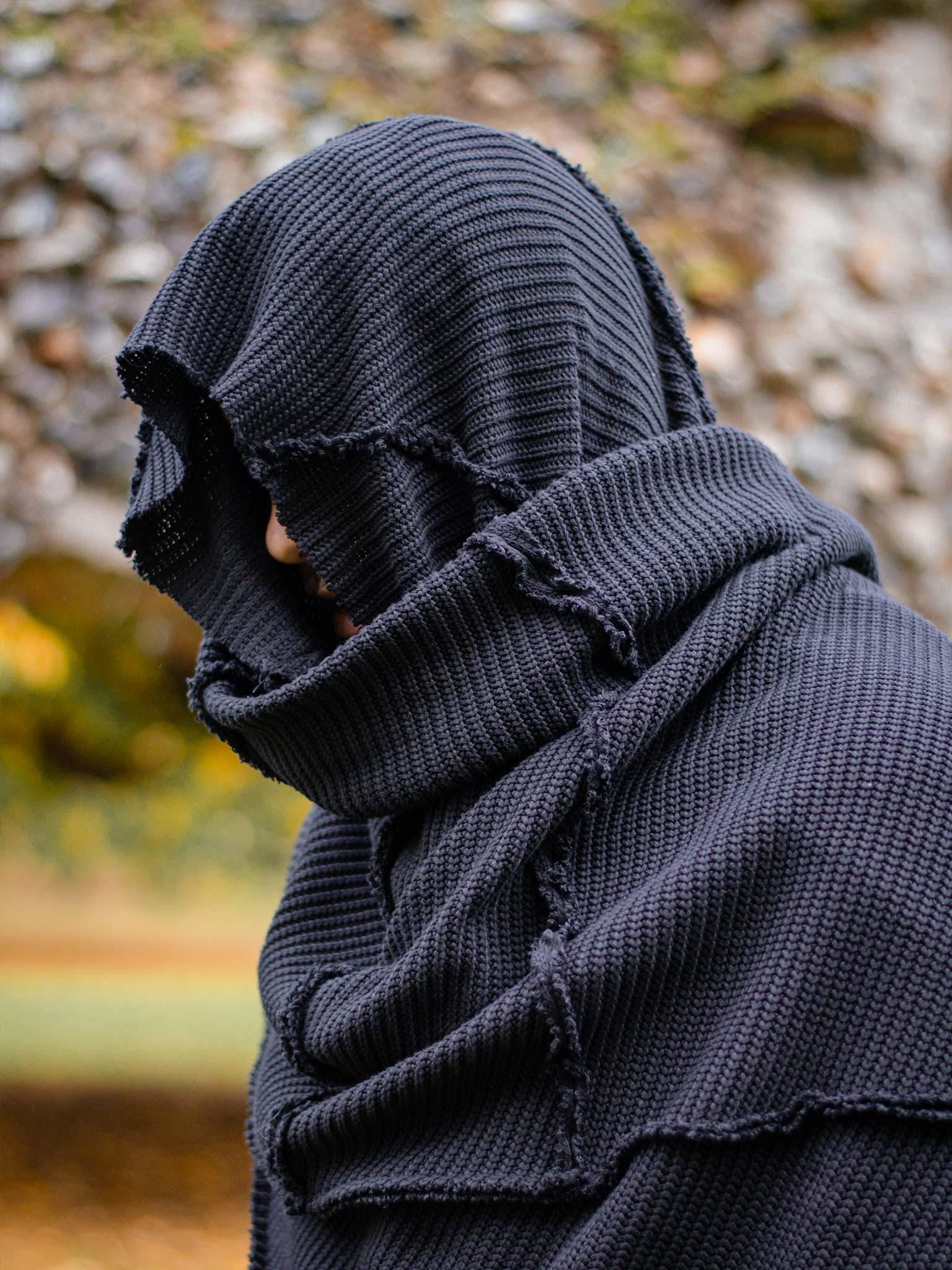 Athos Men's Oversized Chunky Knit Scarf, Black Avant Garde Shawl, Heavy ...