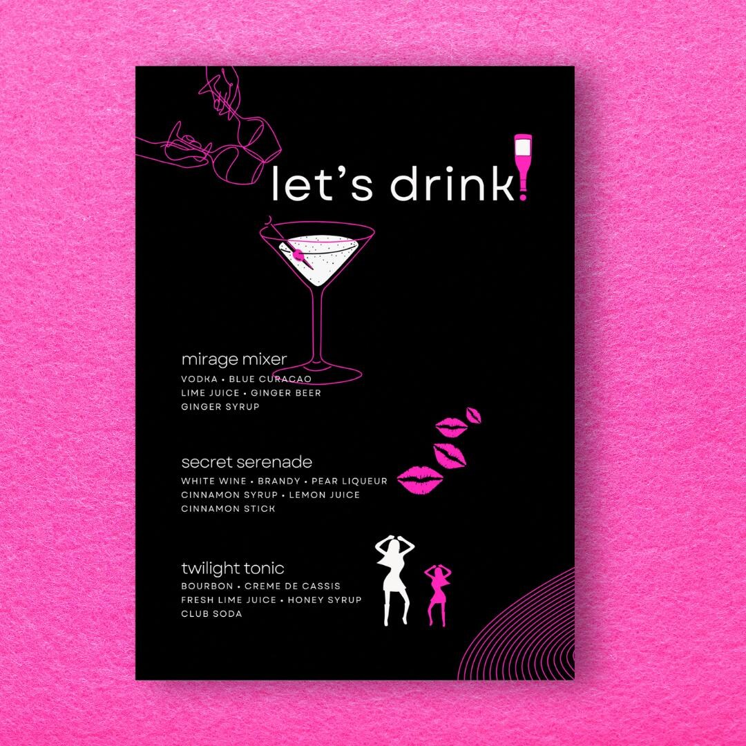 Bachelorette Party Bar Menu Template, Hot Pink & Black Digital Bar Menu ...