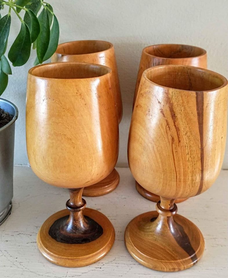 4 Handmade Wood Turned Wine Goblets (6oz) - Etsy Canada