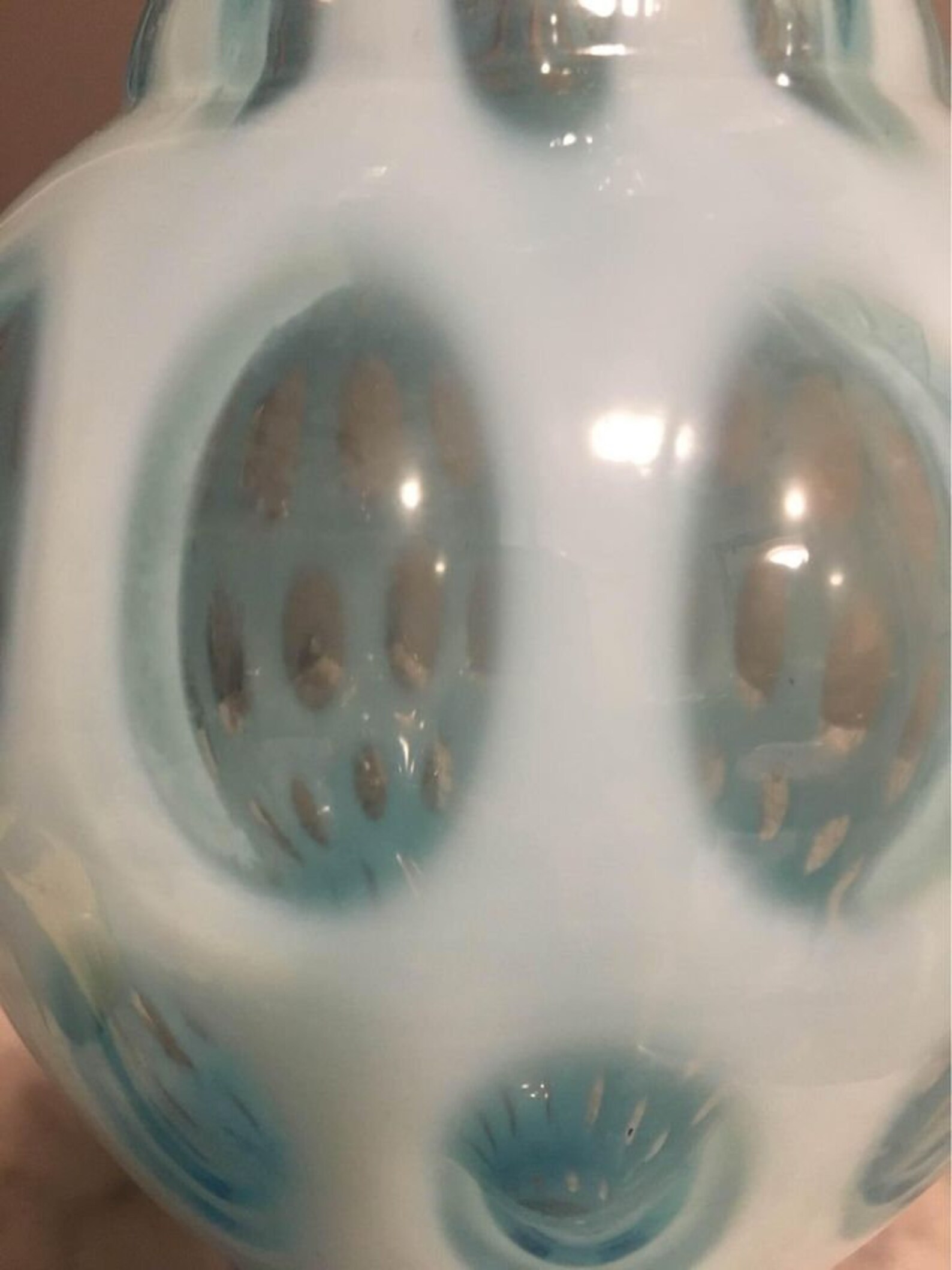 Vintage Fenton Coin Dot Aqua Blue Optic Art Glass Crimped Vase, Circa ...
