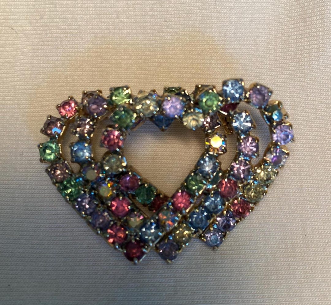 Women's Vintage Triple Heart Multi-colored Stone. Layered, Interlocking ...