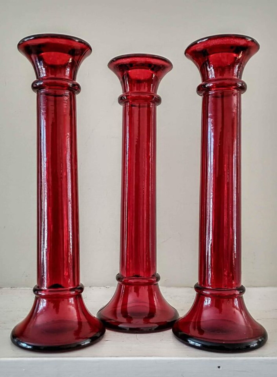 One Vintage Indiana Glass Co Ruby Red Flash Candlestick Holder - Etsy ...