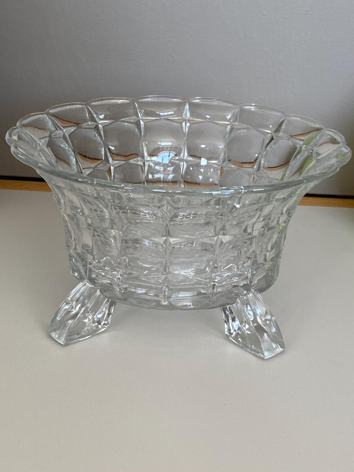 Vintage Footed Pressed Glass Serving Bowl With Grapes and Leaves Motif ...