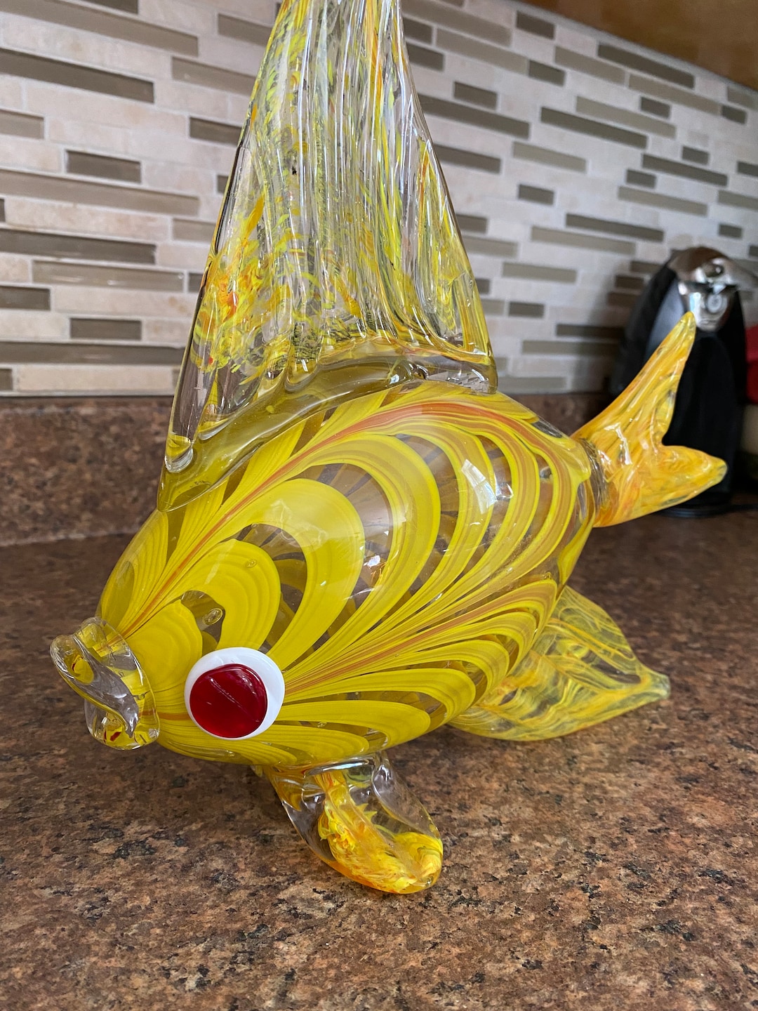 Hand Blown Murano Style Yellow Striped Fish, Blown Glass Fish, Glass ...