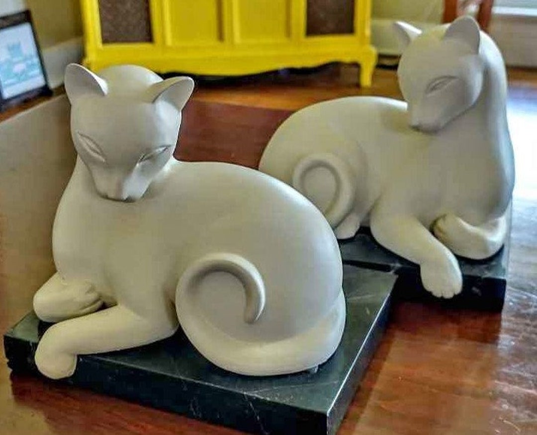 Mid Century Modern "siamese" Cat Marble Base Bookends Art ...