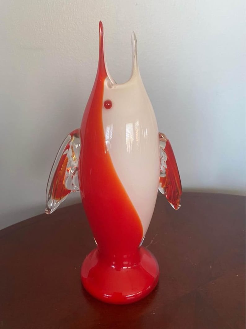 Glass Murano Style Fish Vase in Red and White (9”) - Etsy Canada