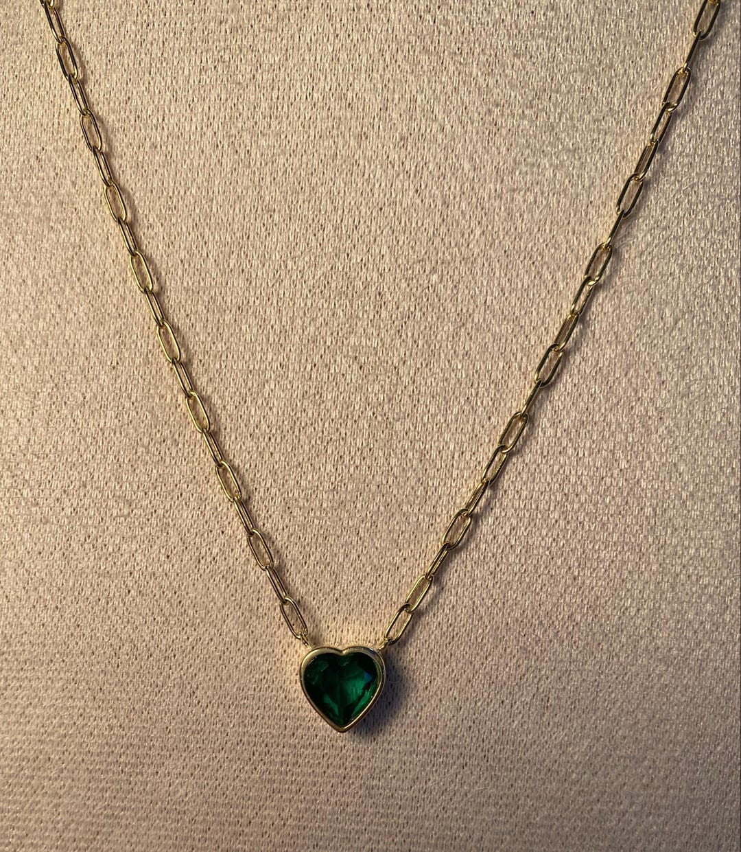 18k Gold/sterling Silver, Green Heart Necklace, Adorned With a ...