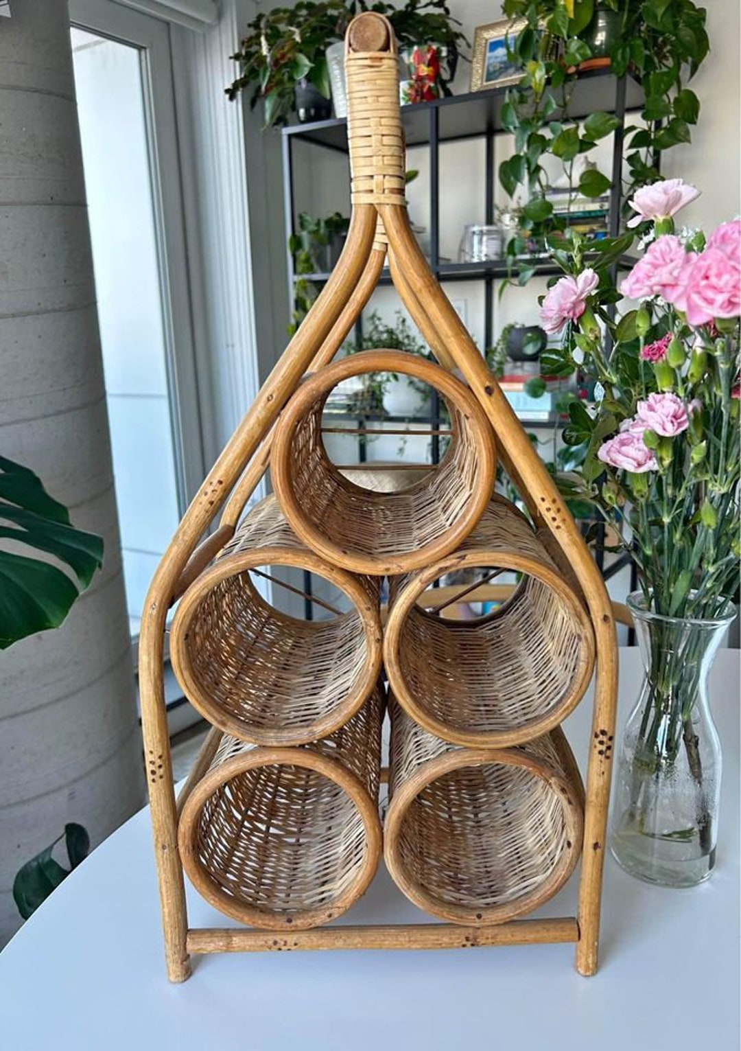 Vintage Rattan Wicker Bamboo Wine Holder ,wine Rack, Wine Storage - Etsy