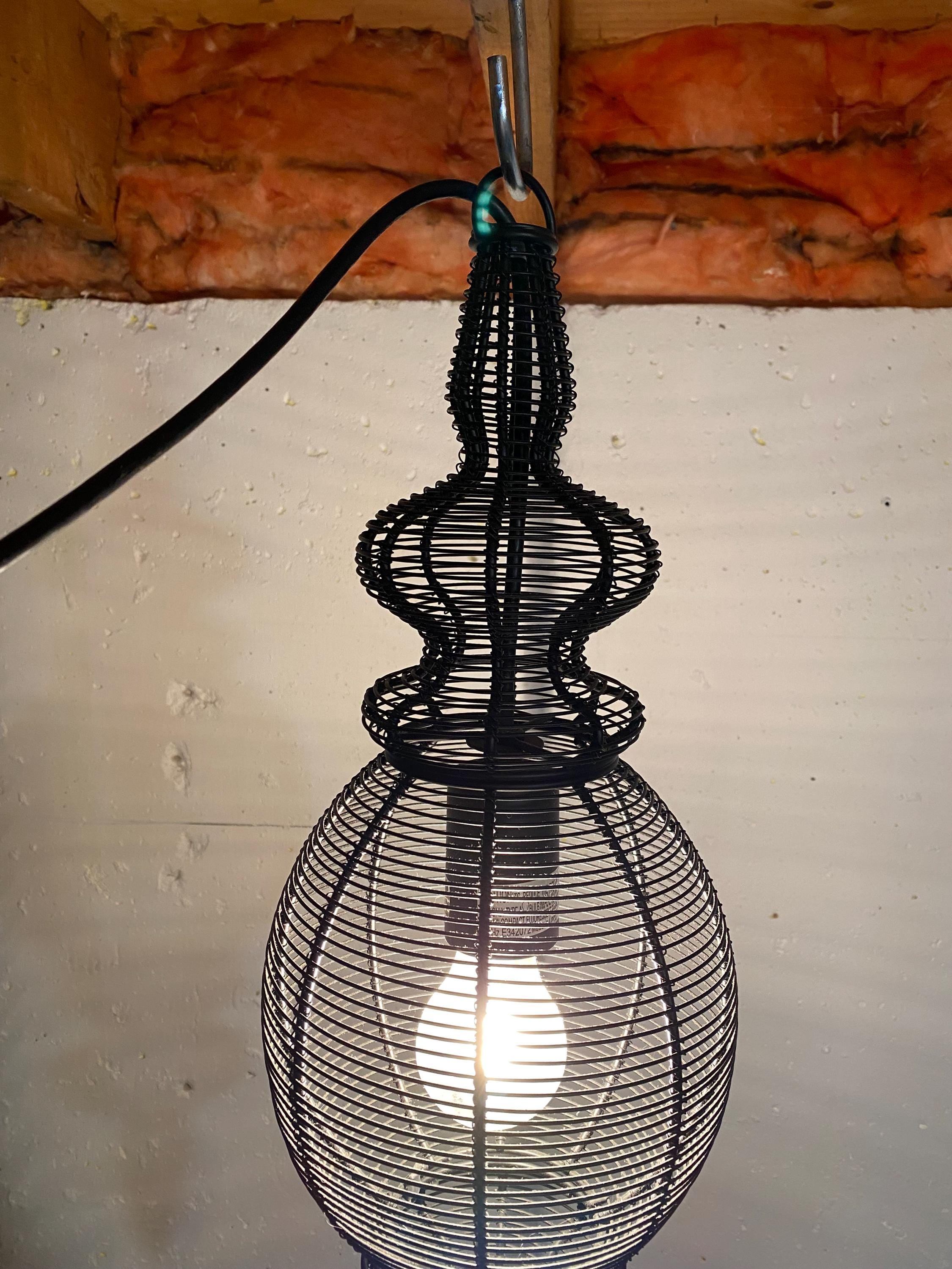 Vintage Black Wire Cage Pendant Light, Rustic Retro Ceiling Lamp (24 ...