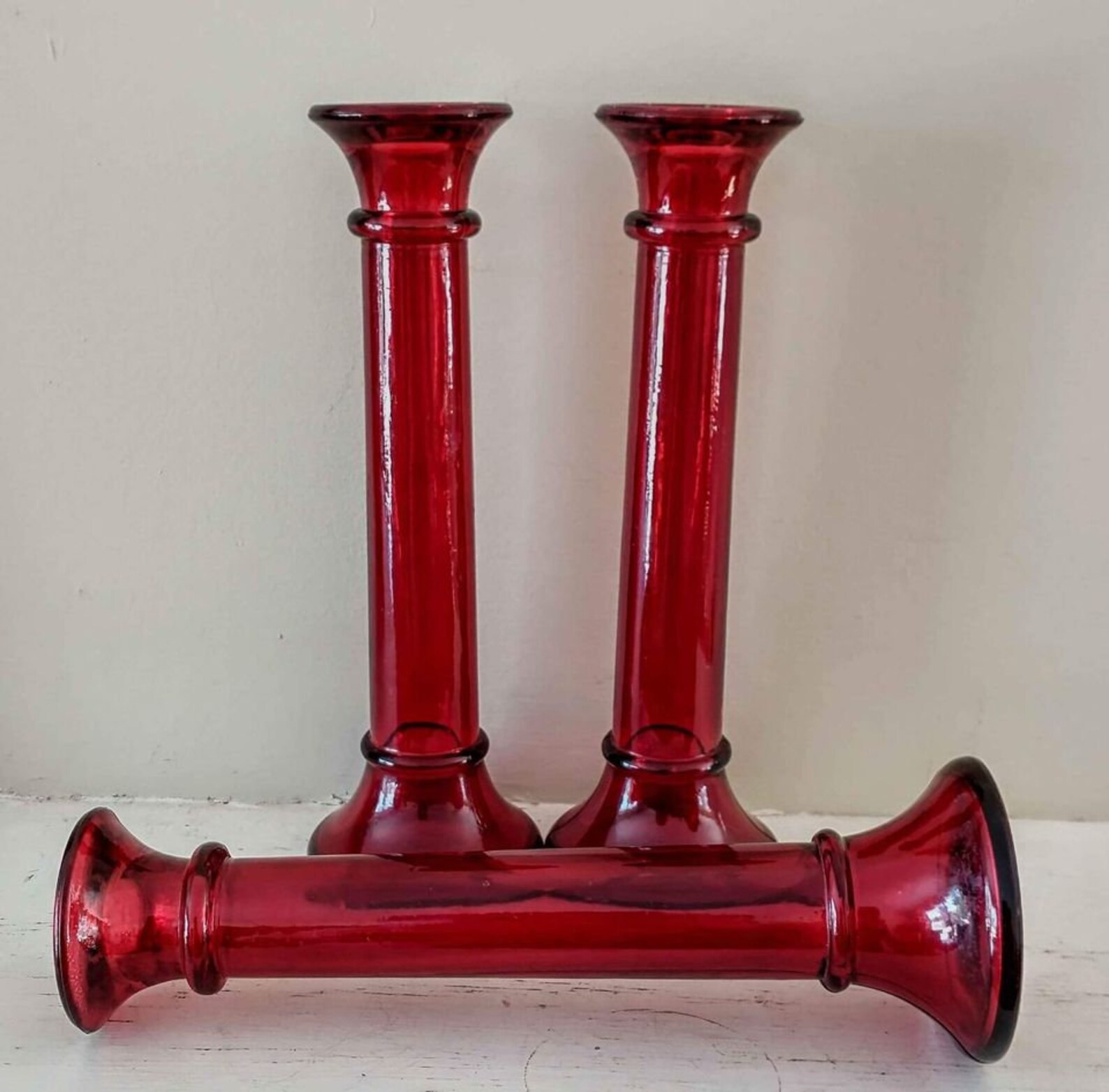One Vintage Indiana Glass Co Ruby Red Flash Candlestick Holder - Etsy ...