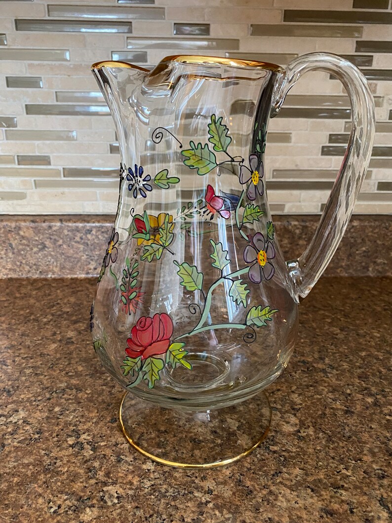 Vintage Romanian Crystal 22kt Gold Trimmed Footed Glass Pitcher - Etsy