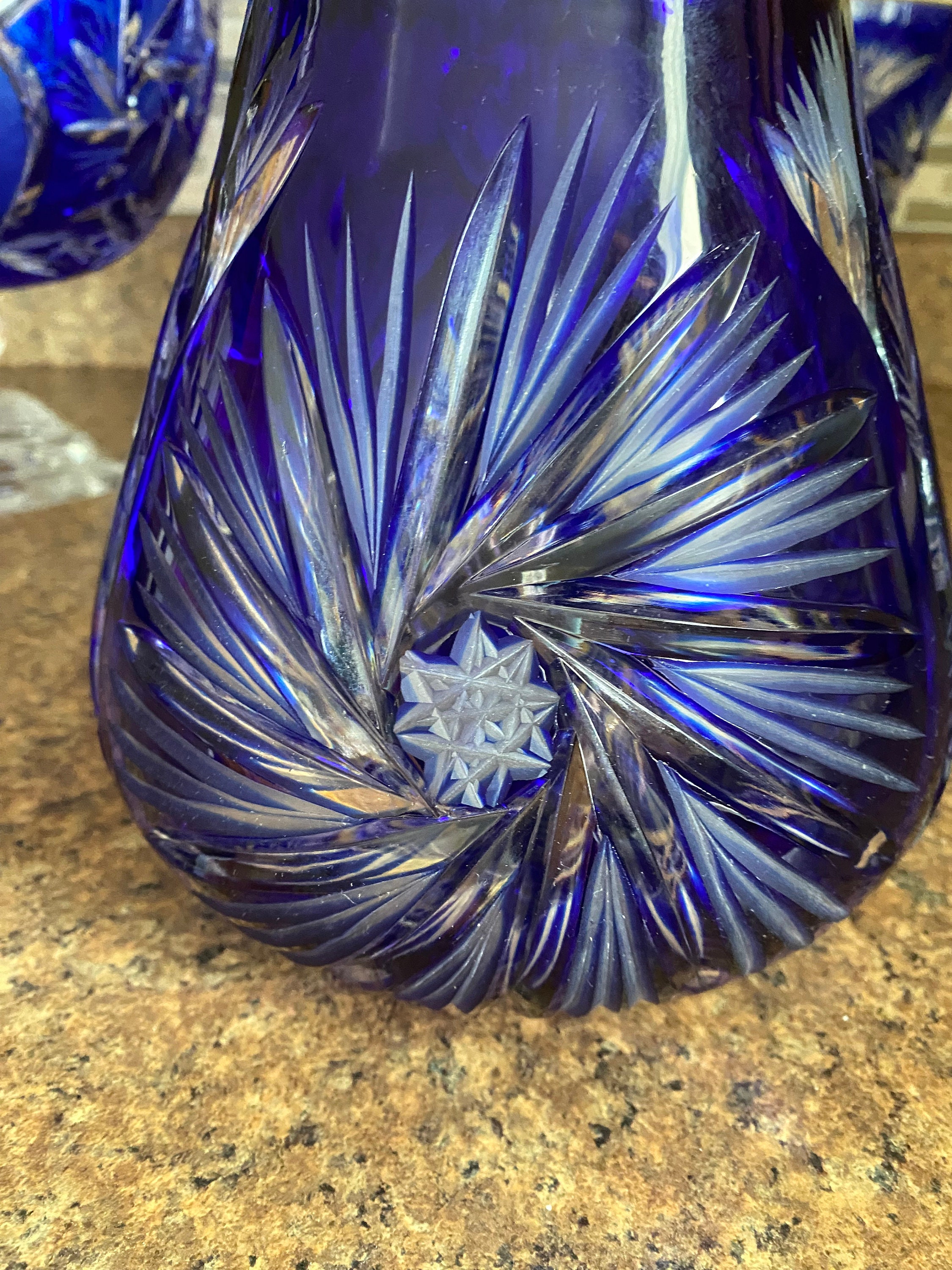 Vintage Heavy Bohemian Cobalt Blue Vase, Cut to Clear Crystal Vase ...