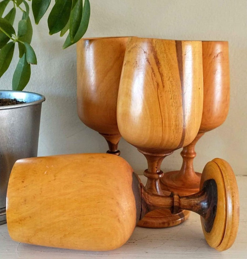 4 Handmade Wood Turned Wine Goblets (6oz) - Etsy Canada