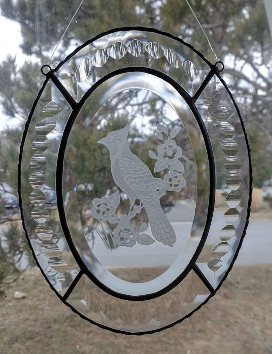 Vintage Hand Crafted Etched Handprint Glass "blue Jay", Glass Art Made ...