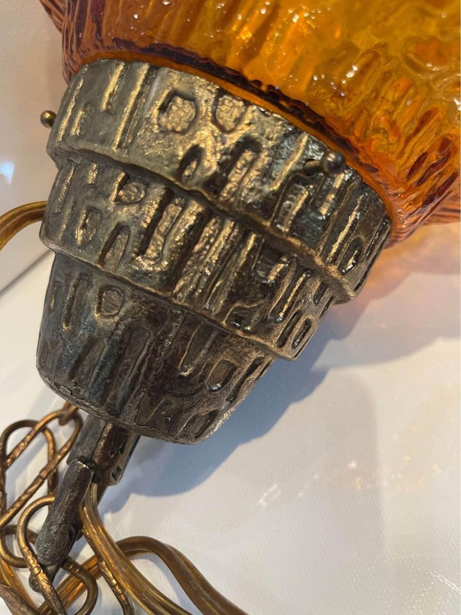 Vintage Amber Glass Hanging Lamp With a 10 Ft Cord - Etsy