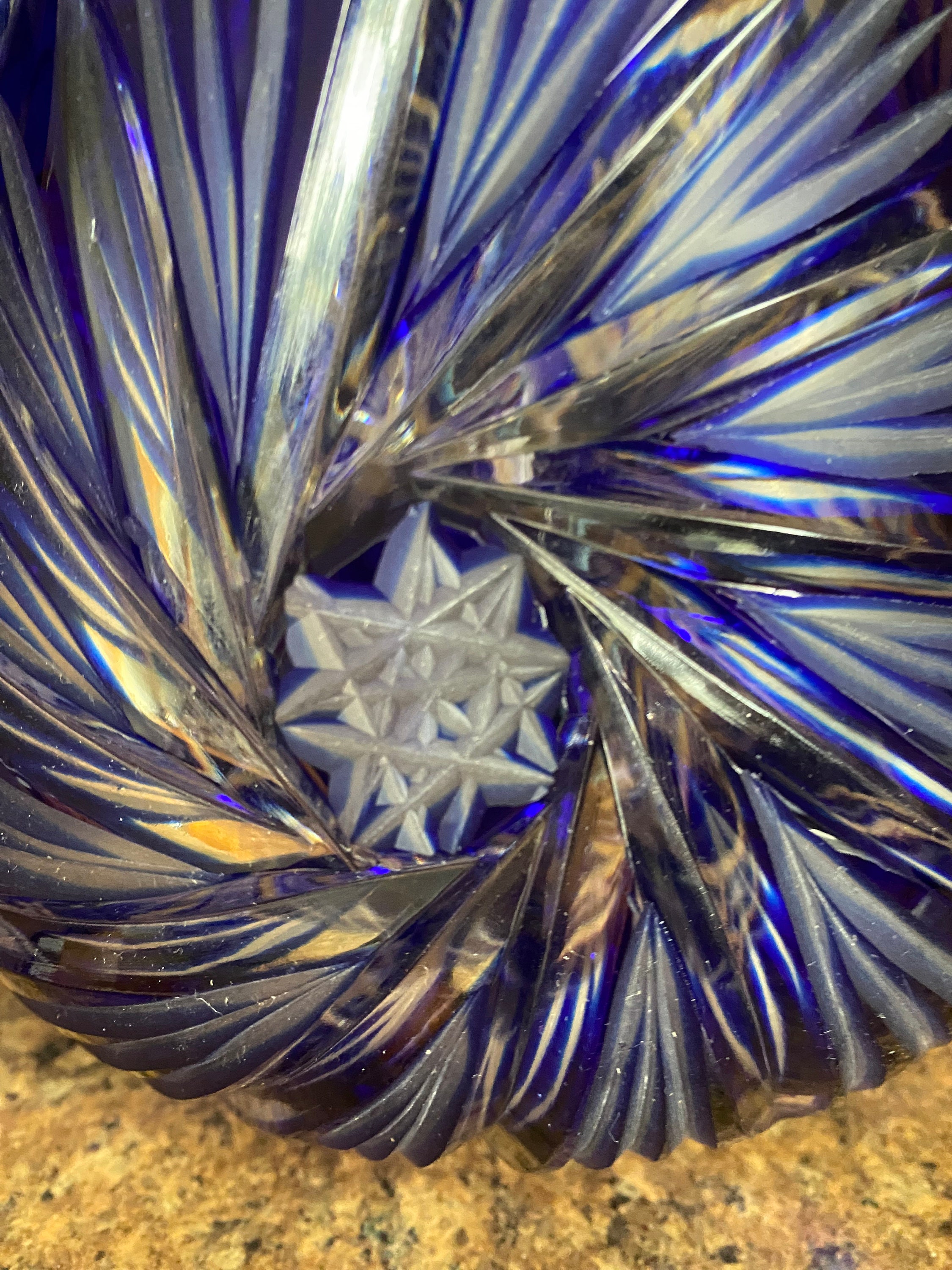 Vintage Heavy Bohemian Cobalt Blue Vase, Cut to Clear Crystal Vase ...