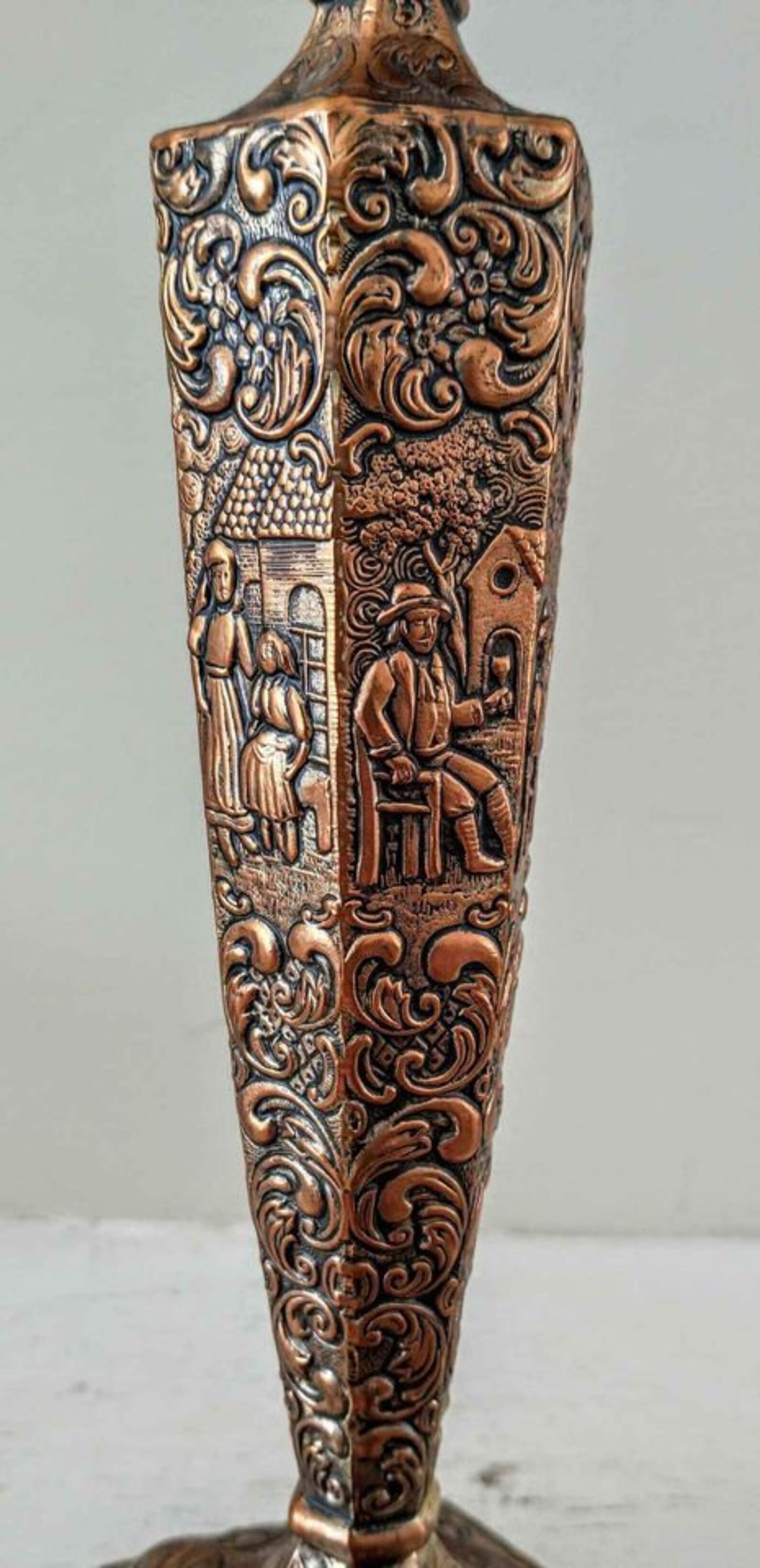 2 Antique Barbour Silver Co, Dutch Scene Copper Plated Candlestick ...