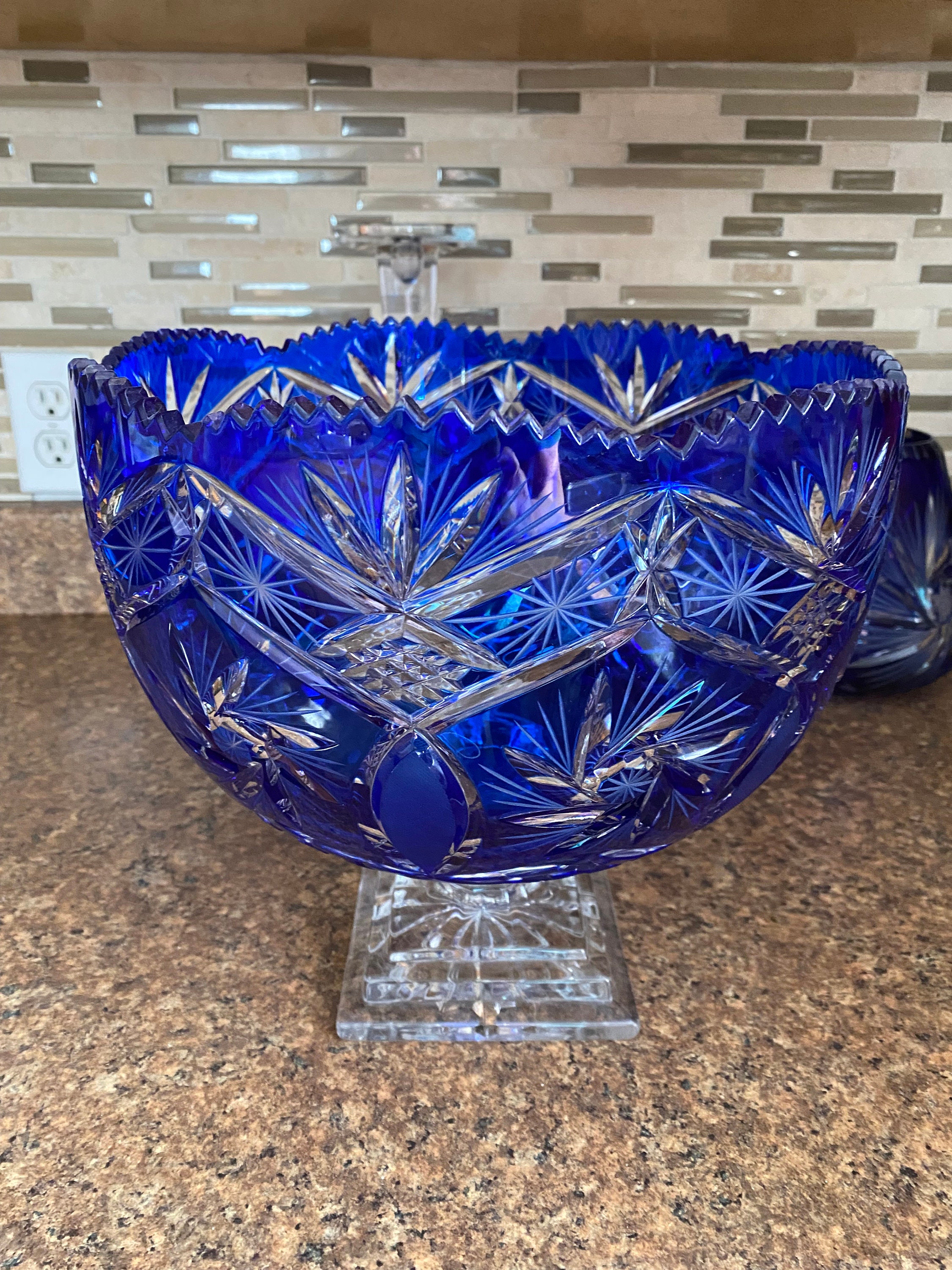 Rare Find Vintage Heavy Large Bohemian Blue Cut Clear Crystal - Etsy