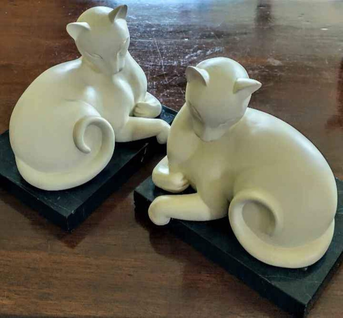 Mid Century Modern "siamese" Cat Marble Base Bookends Art ...