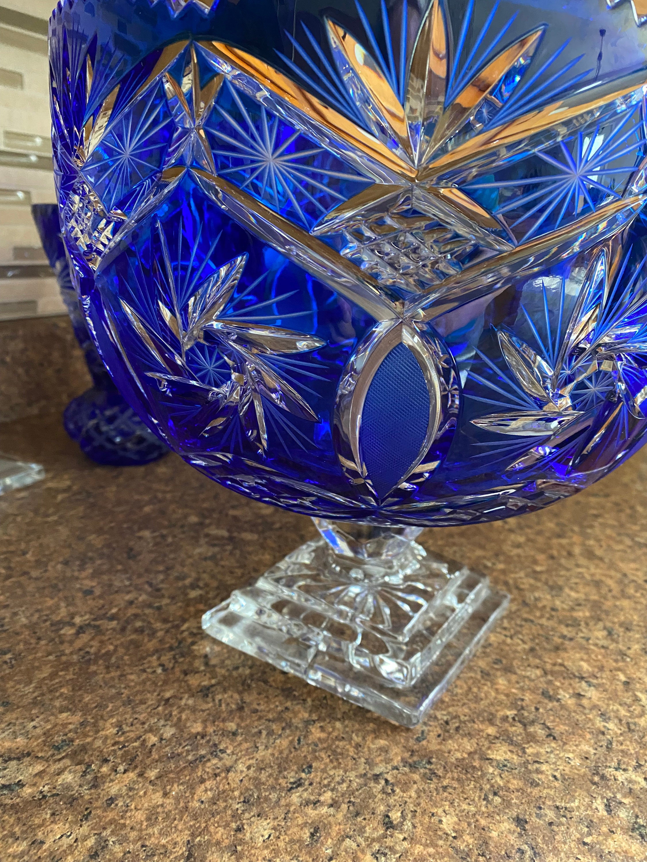 Rare Find Vintage Heavy Large Bohemian Blue Cut Clear Crystal - Etsy
