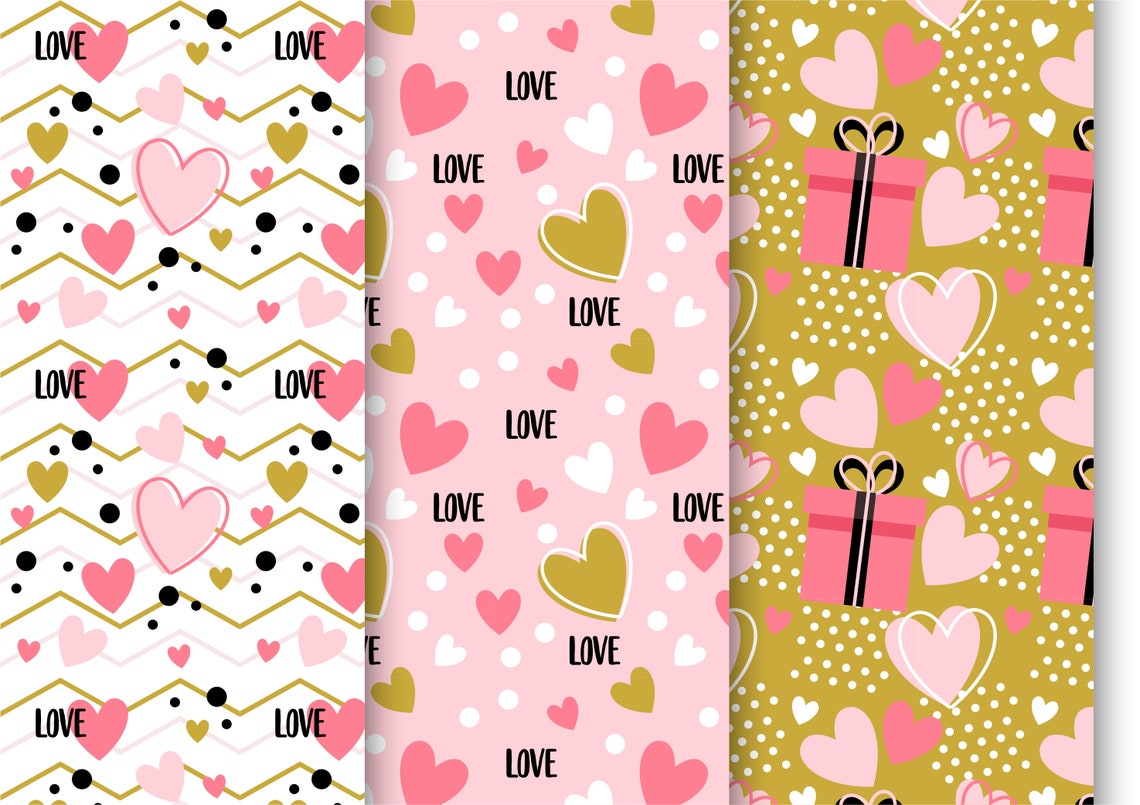 Printable Wrapping Paper. Pdf Gift Paper. 3 Different Patterns. Love ...